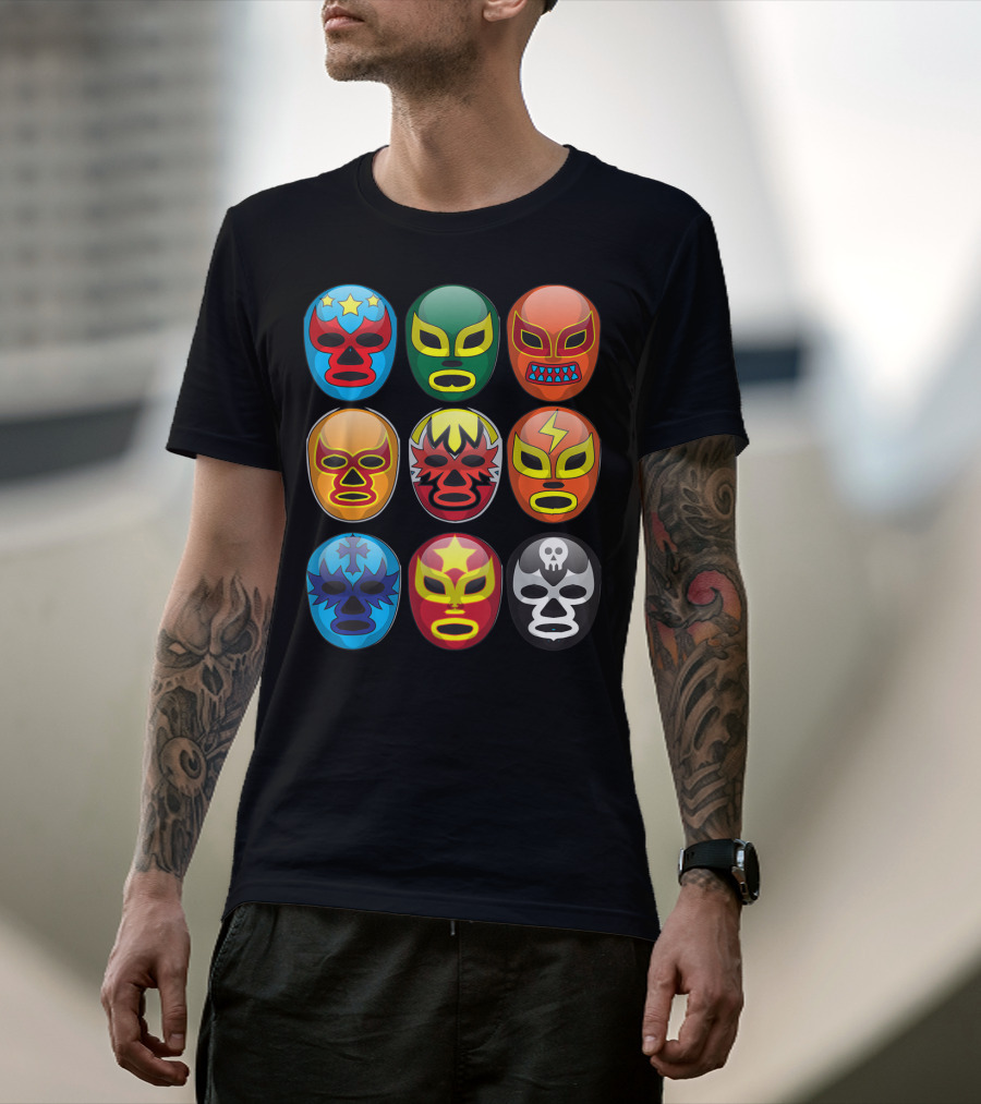 Lucha Libre Wrestler Masks Colorful Collection Cute Free Fighting T-Shirt