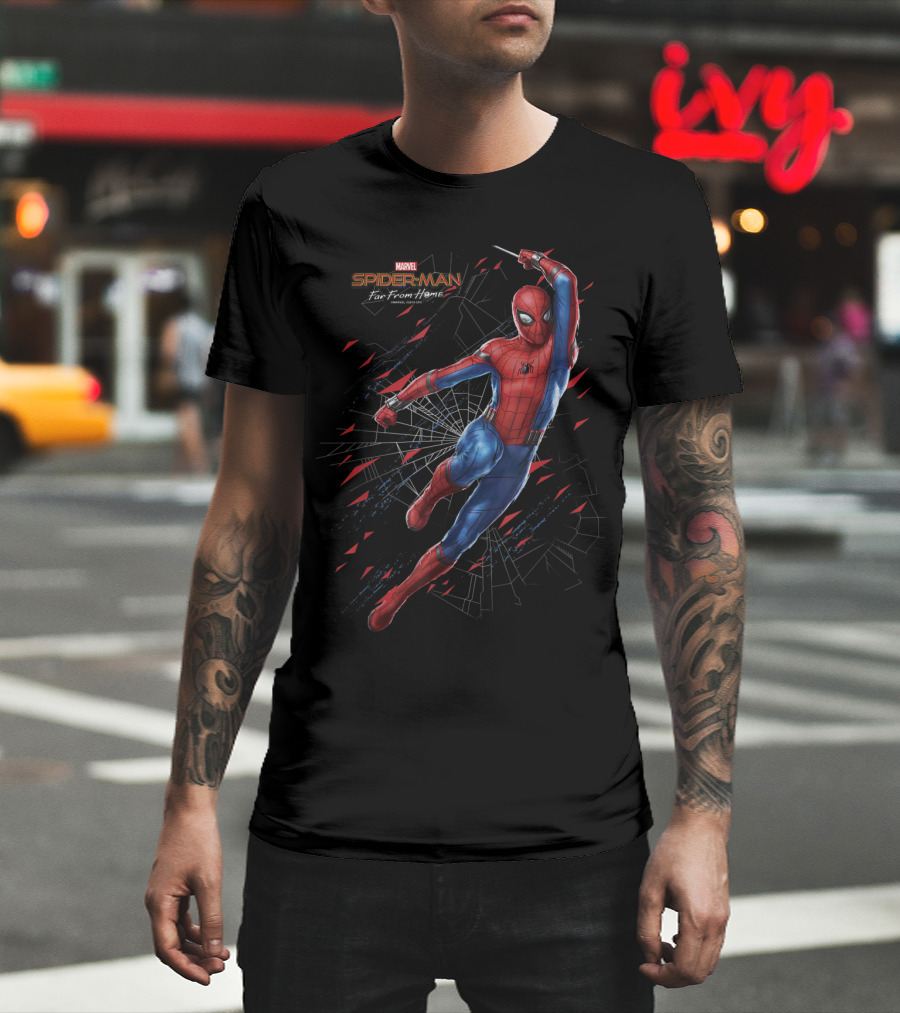 Marvel Spider Man Far From Home Web Swing Shatter Dynamic Action T-Shirt