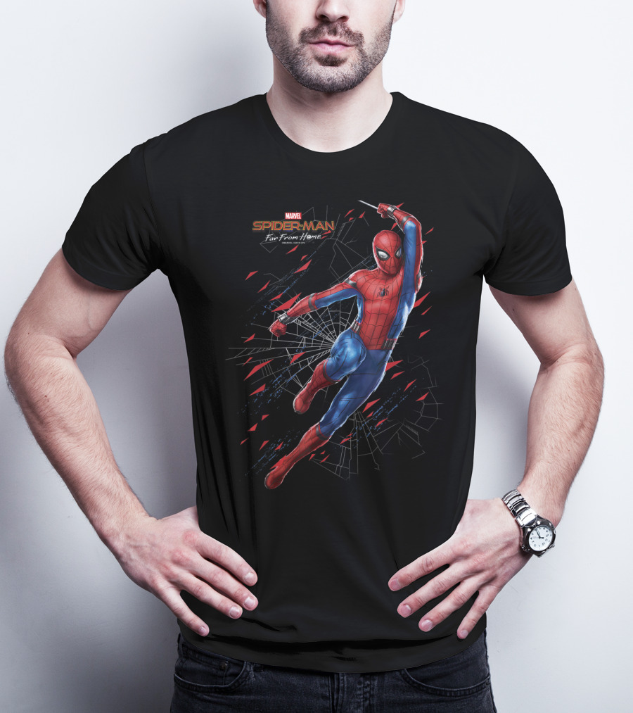Marvel Spider Man Far From Home Web Swing Shatter Dynamic Action T-Shirt