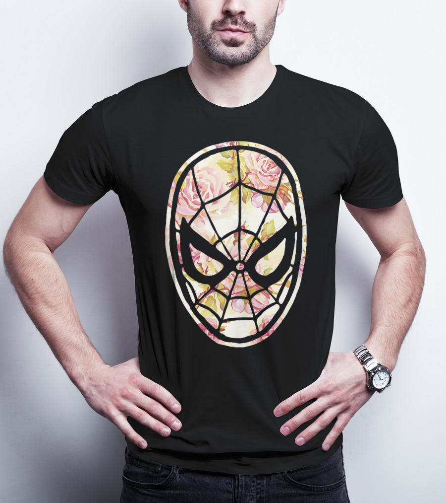 Marvel Spider Man Mask Floral Fill Floral T-Shirt