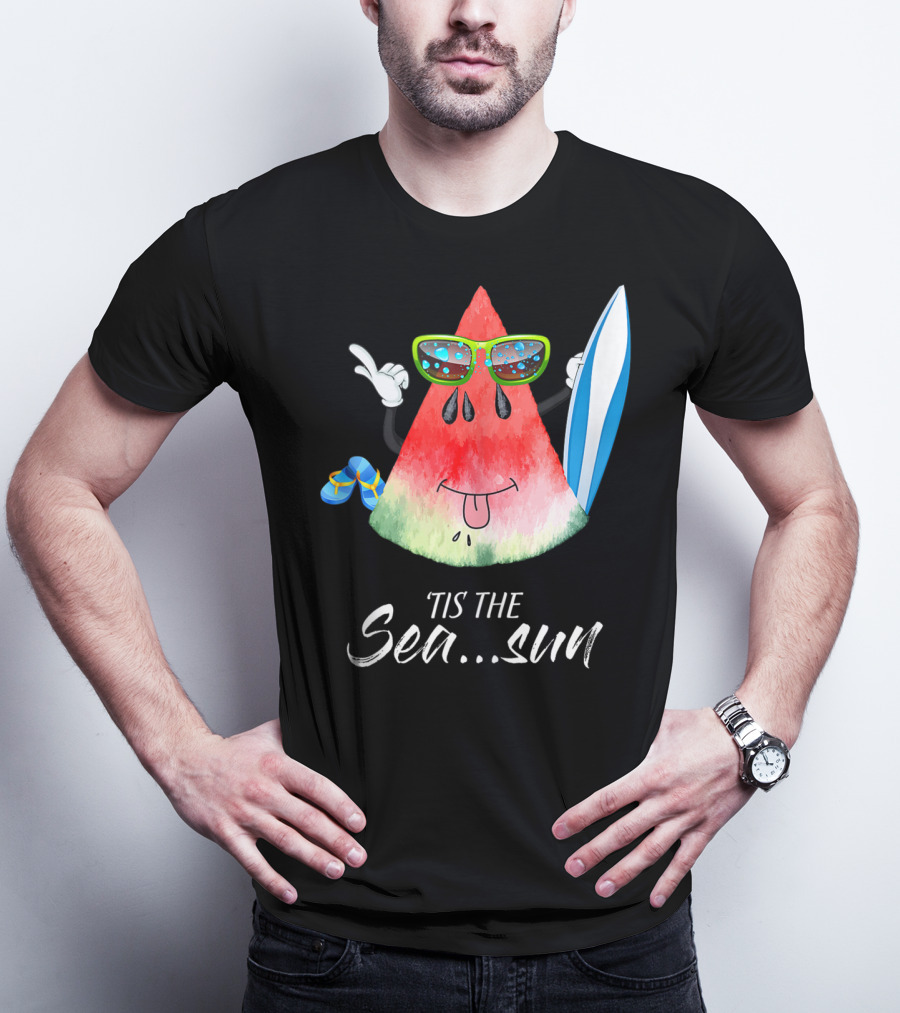 Tis The Sea Sun Melon Christmas Tree Summer Fun T-Shirt