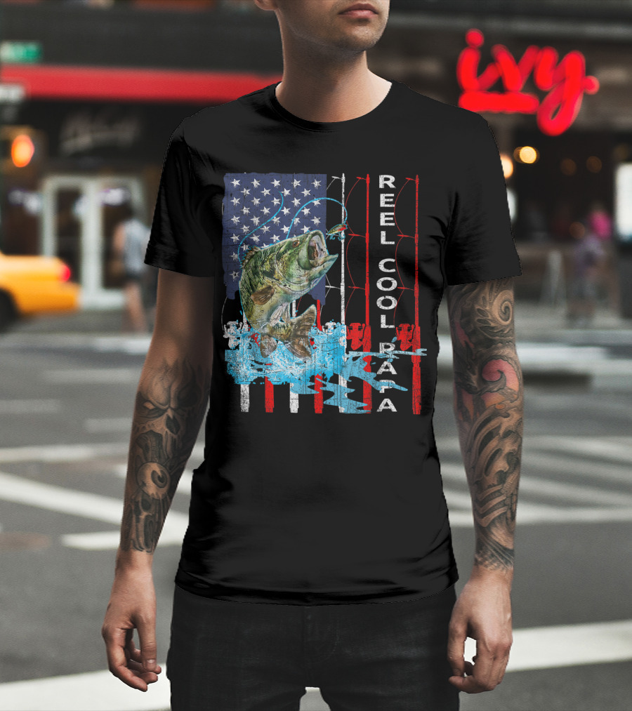 Reel Cool Papa American Flag Fish T-Shirt