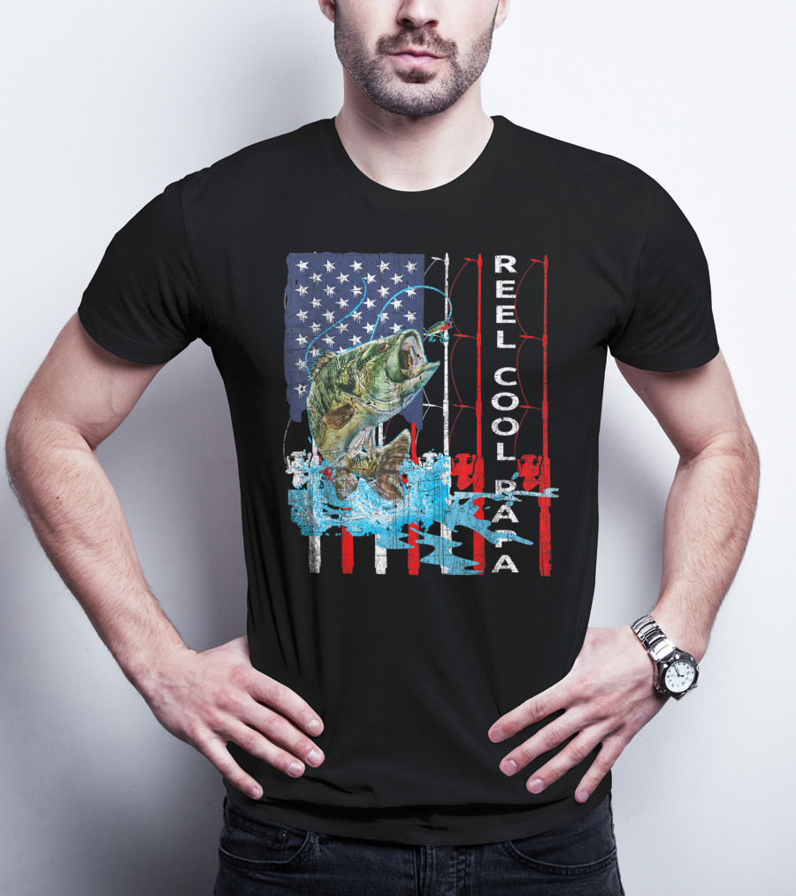 Reel Cool Papa American Flag Fish T-Shirt