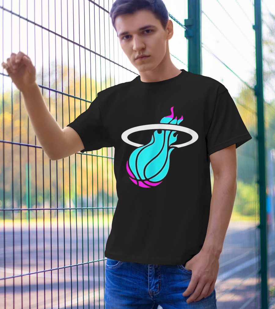 Miami Vices Heat Basketball Neon Flame T-Shirt