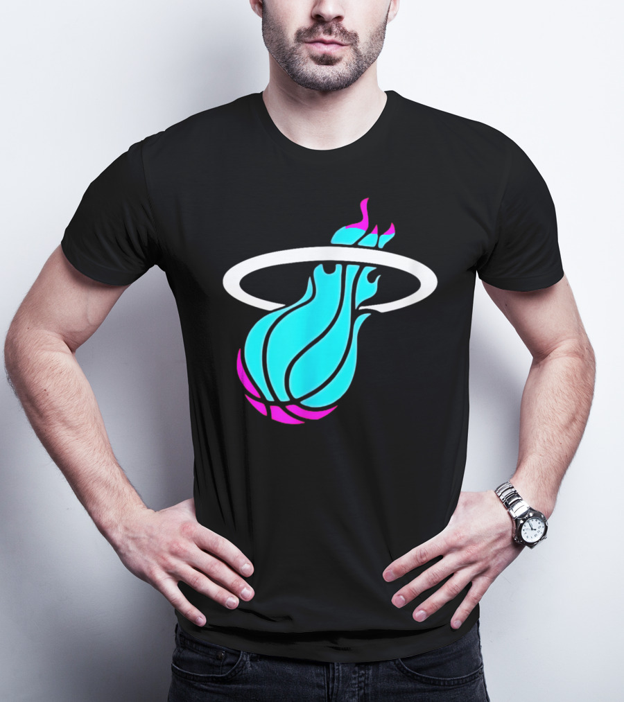 Miami Vices Heat Basketball Neon Flame T-Shirt