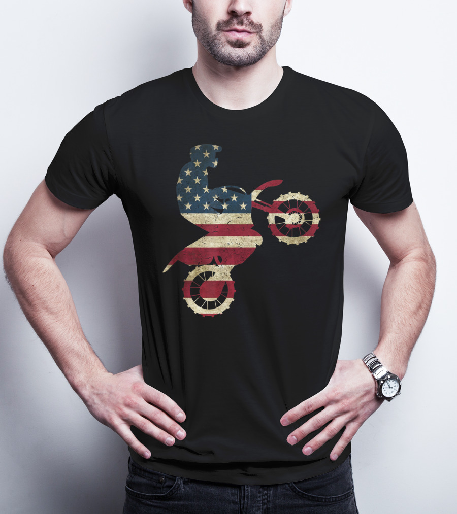 Motocross Dirt Bike American Flag Brap Stars And Stripes Rider T-Shirt