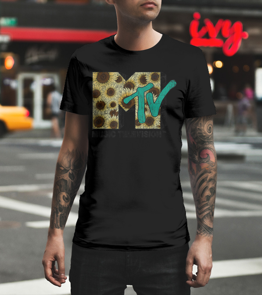 MTV Music Television Distressed Vintage Sunflower T-Shirt