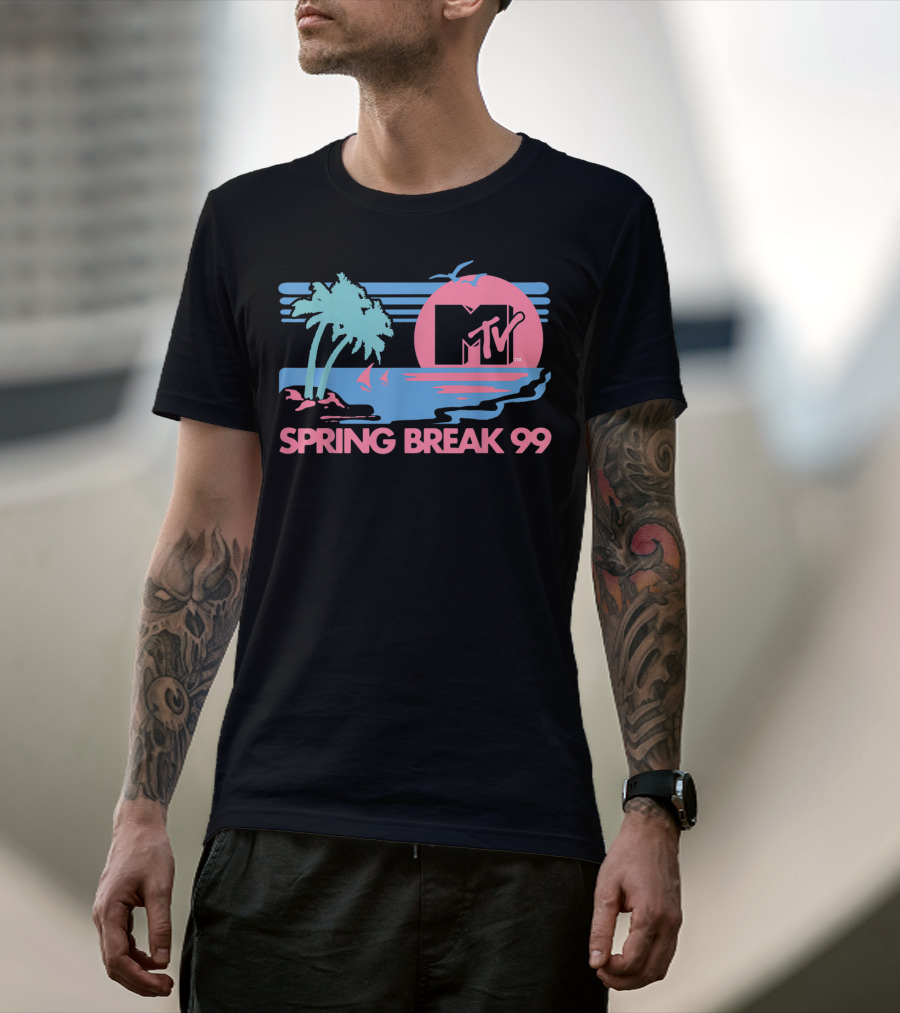 MTV Spring Break 99 Pastel Beach Palm Trees Sunset T-Shirt
