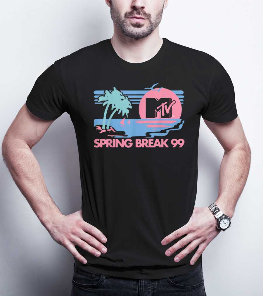 MTV Spring Break 99 Pastel Beach Palm Trees Sunset T-Shirt