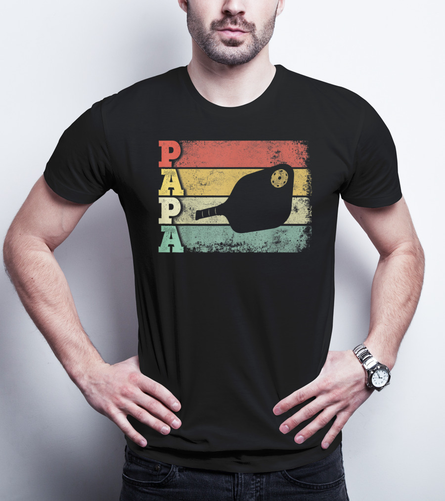 Papa Pickleball Paddle Retro Vintage Dad T-Shirt