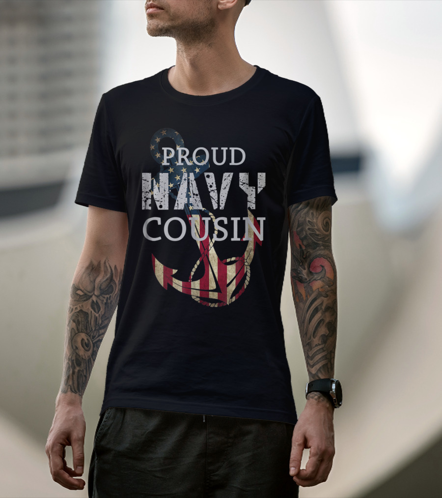 Proud Navy Cousin American Flag Anchor T-Shirt