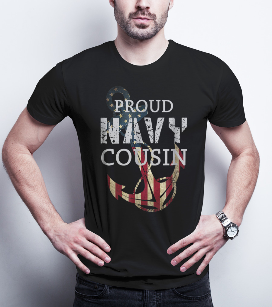Proud Navy Cousin American Flag Anchor T-Shirt