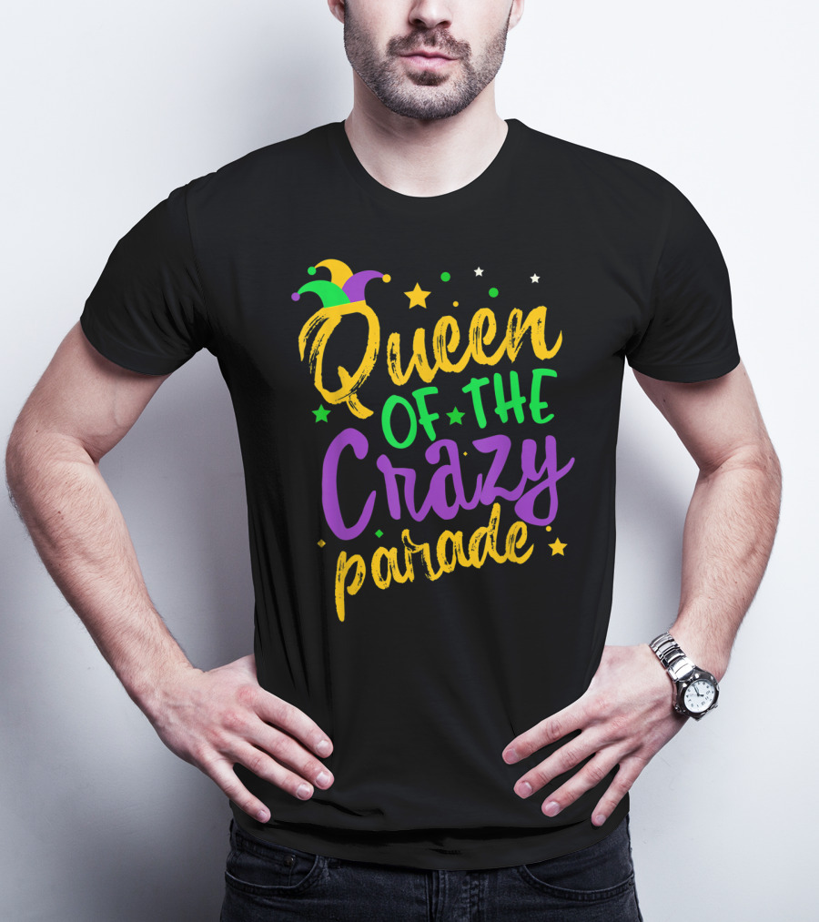 Queen Of The Crazy Parade Mardi Gras New Orleans Jester Hat Stars T-Shirt