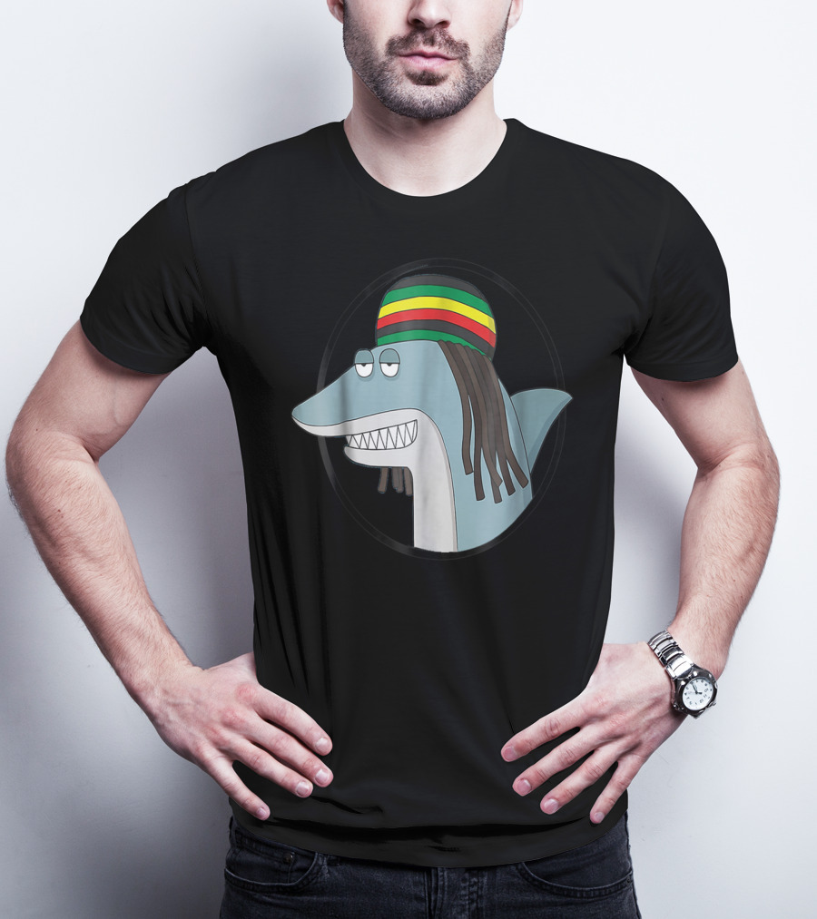 Reggae Shark With Rasta Hat And Dreadlocks T-Shirt