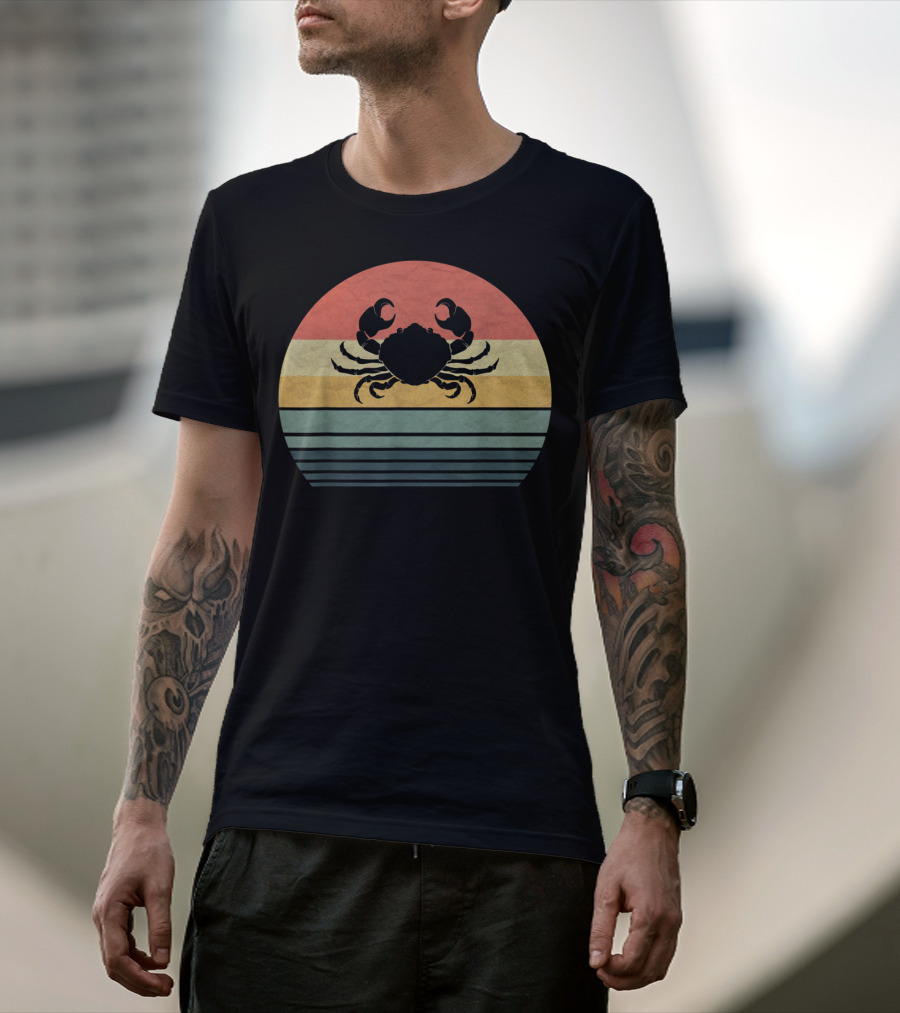 Retro Vintage Crab Family Love Sunset Stripes T-Shirt