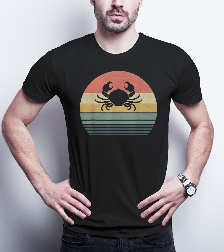 Retro Vintage Crab Family Love Sunset Stripes T-Shirt