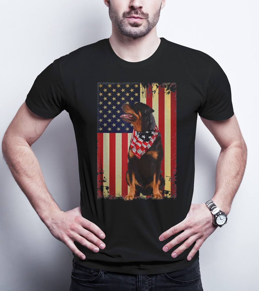 Rottweiler Smile American Flag Patriotic Independence T-Shirt