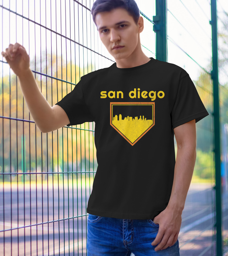 San Diego Skyline Home Plate Vintage Baseball T-Shirt