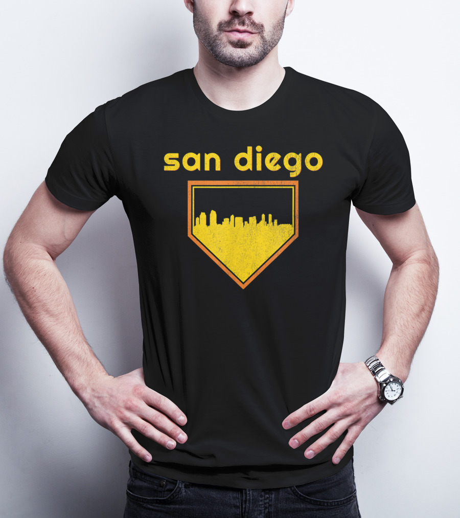 San Diego Skyline Home Plate Vintage Baseball T-Shirt