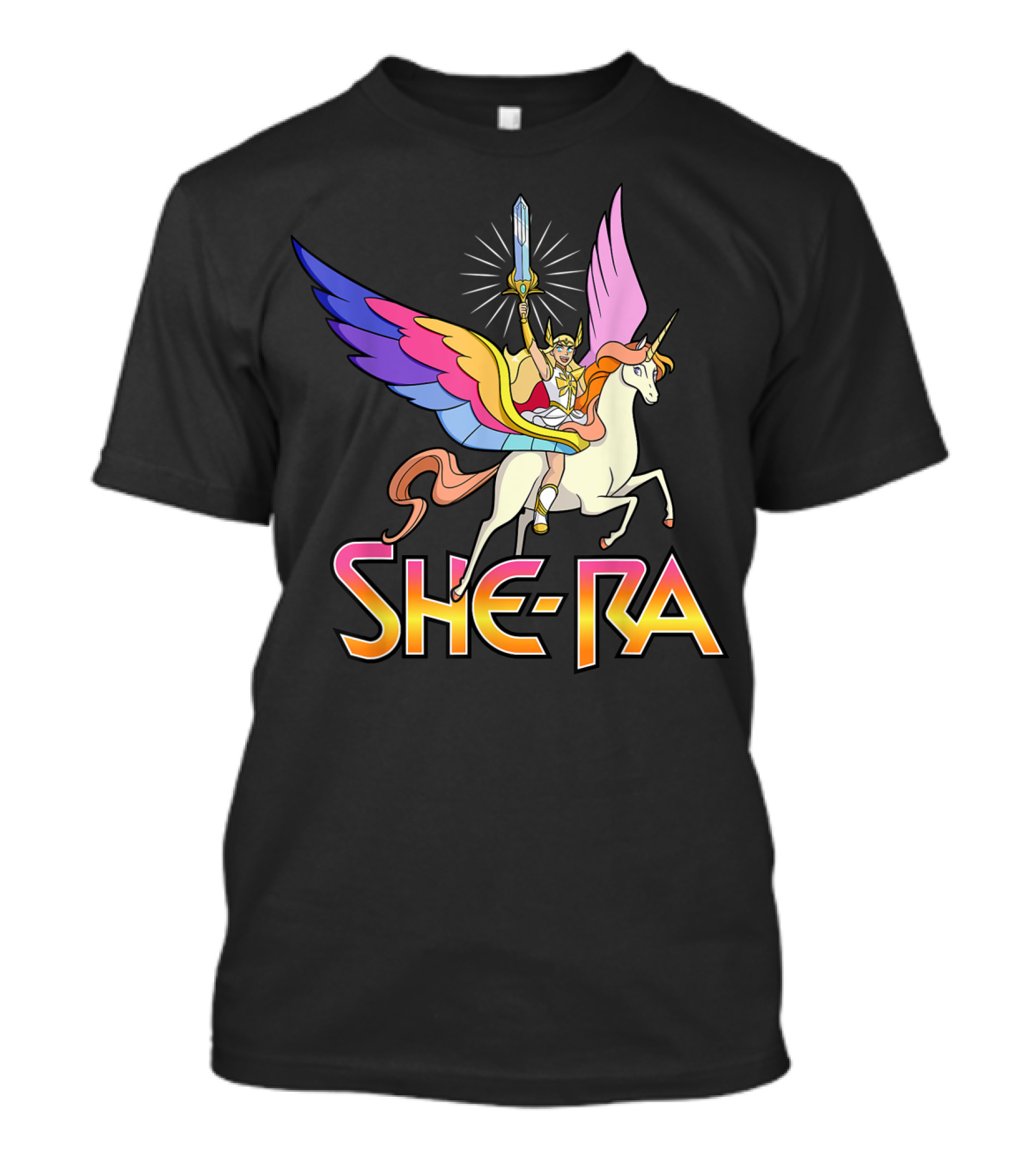 She Ra Riding A Winged Unicorn Holding Sword Of Protection T-Shirt
