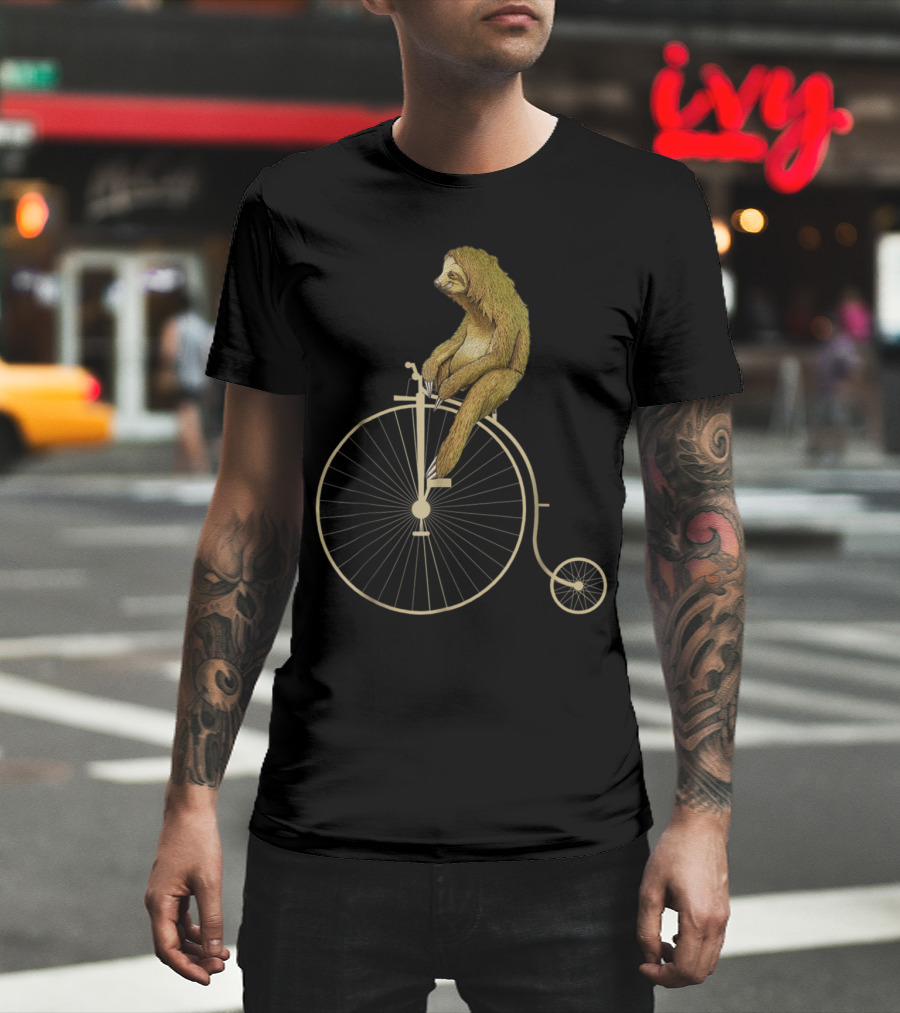Sloth Riding A Vintage Penny Farthing Bicycle T-Shirt