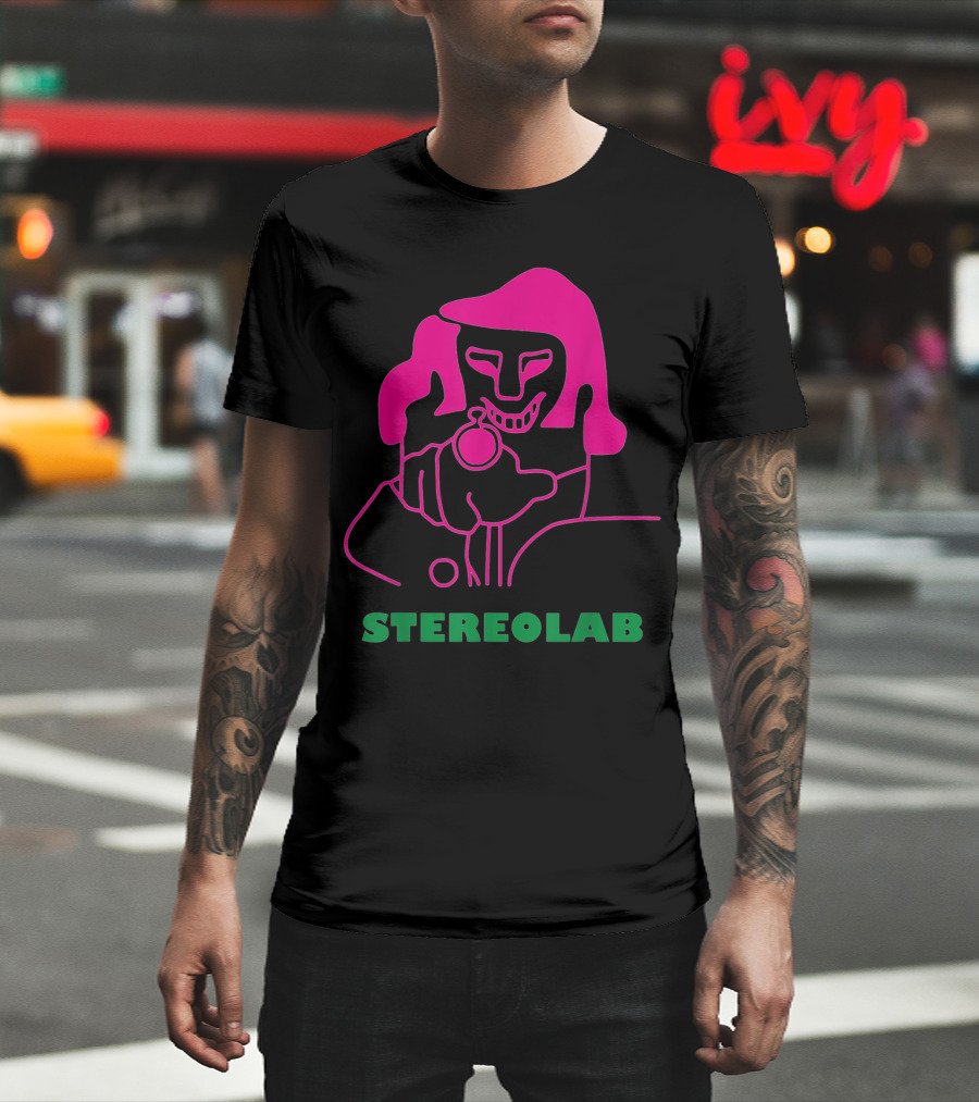 Stereolab Pink Abstract Figure Holding Stopwatch T-Shirt