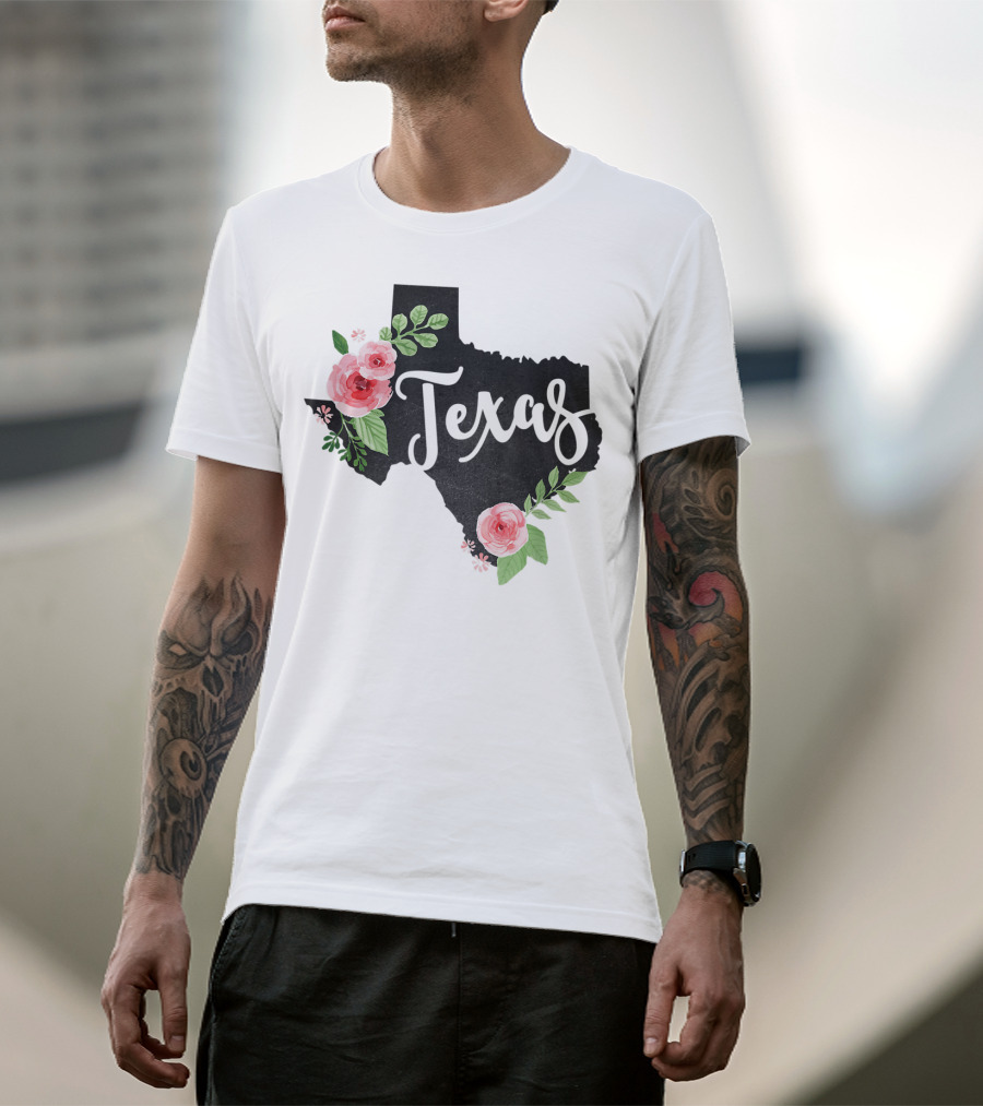 Texas Chalkboard With Watercolor Flowers Home State T-Shirt