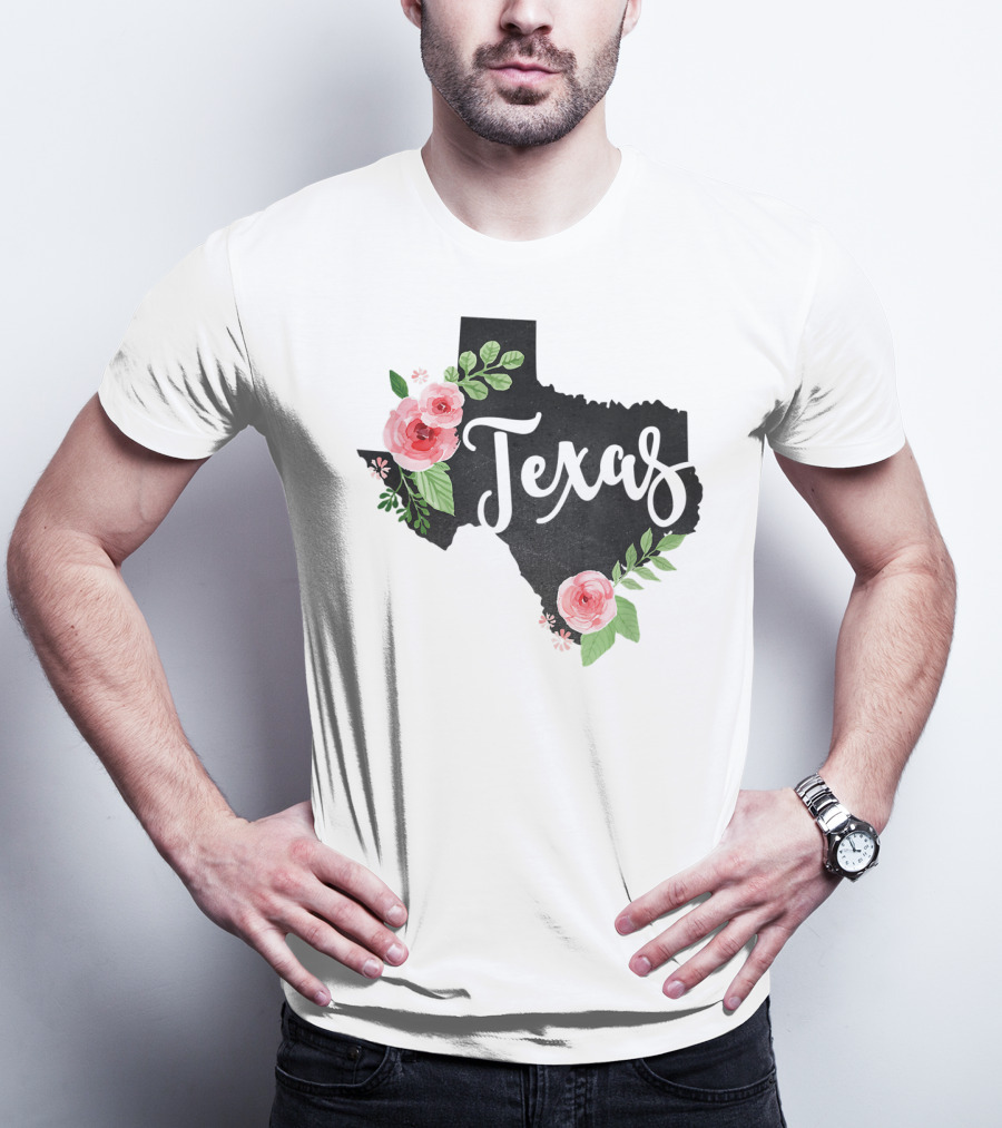 Texas Chalkboard With Watercolor Flowers Home State T-Shirt