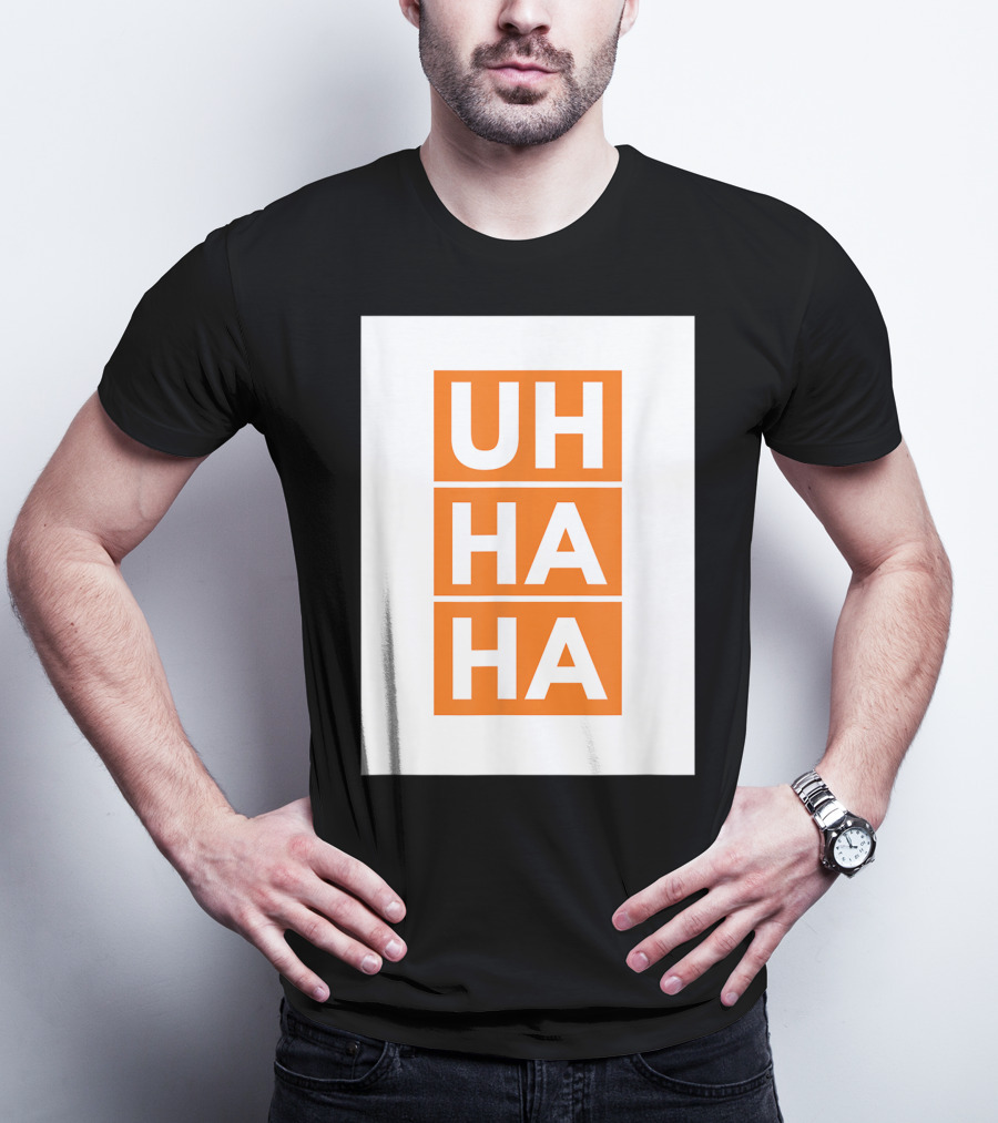 UH HA HA Bold White Letters On Orange Blocks T-Shirt