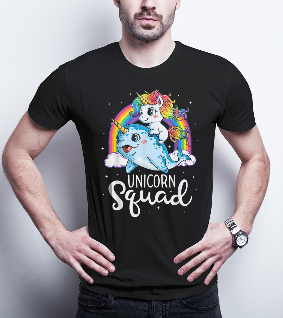 Unicorn Squad Narwhal Rainbow Girls Kids T-Shirt