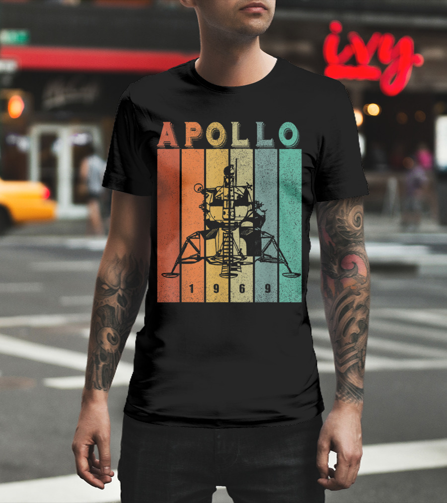 Apollo 1969 Lunar Module Vintage Retro Stripes T-Shirt