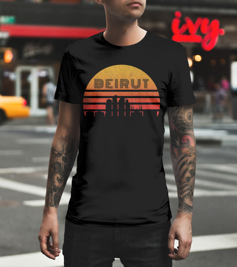 Vintage Beirut Lebanon Skyline Sunset T-Shirt