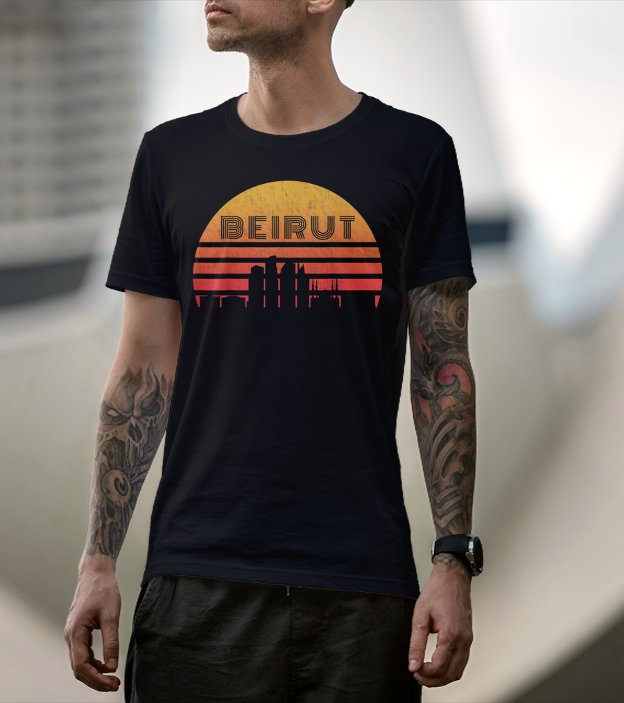 Vintage Beirut Lebanon Skyline Sunset T-Shirt
