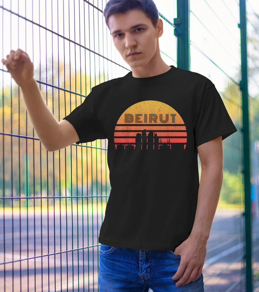 Vintage Beirut Lebanon Skyline Sunset T-Shirt