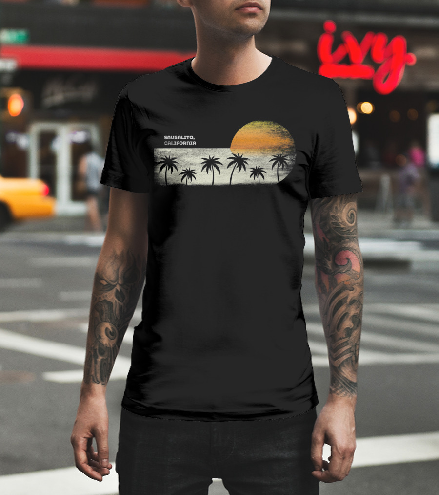 Sausalito California Vintage Ocean Sunset Palm Trees T-Shirt