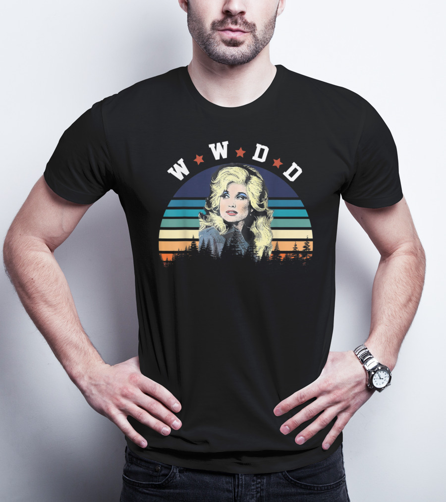 WWDD Retro Dolly Parton Striped Trees T-Shirt