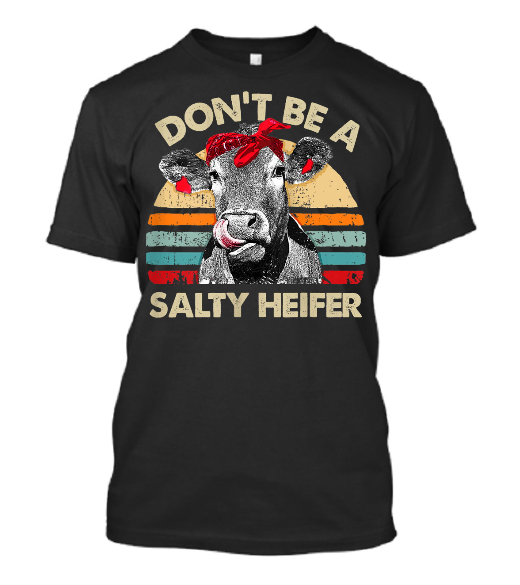 Don't Be A Salty Heifer Retro Cow Lover Vintage Sunset T-Shirt