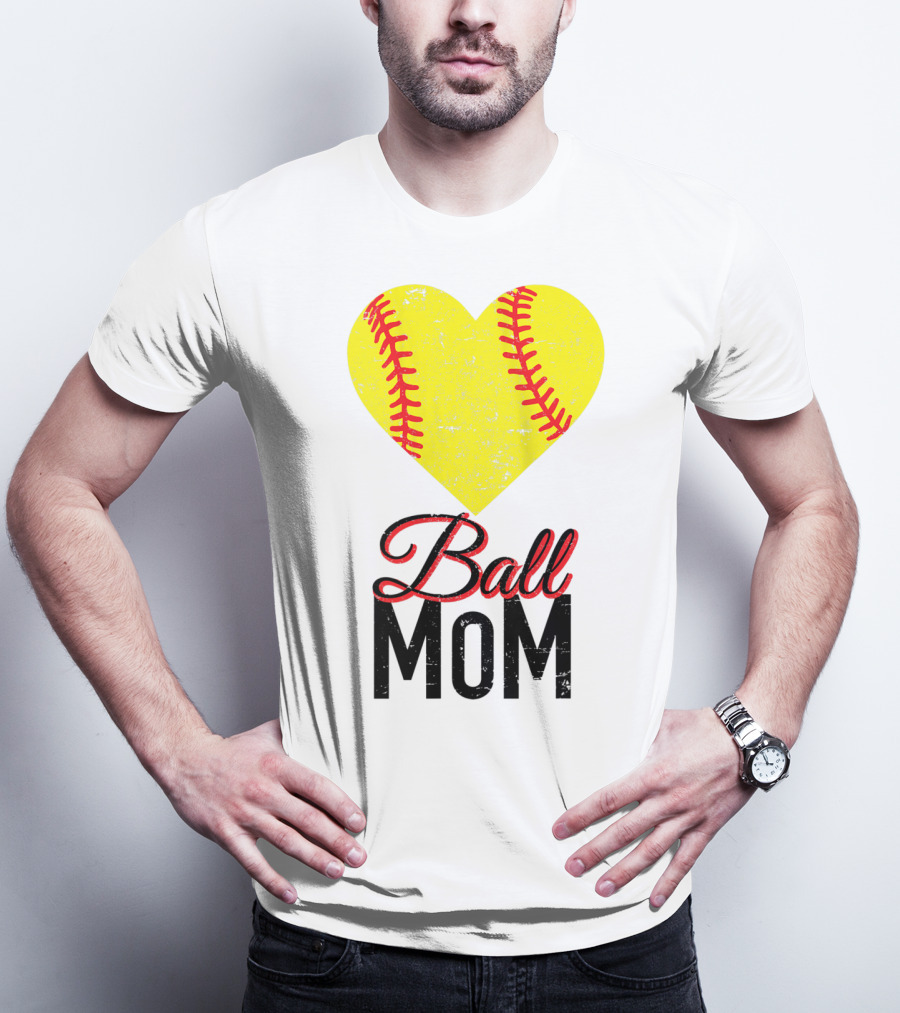 Love Ball Mom Heart Baseball Softball Graph T-Shirt