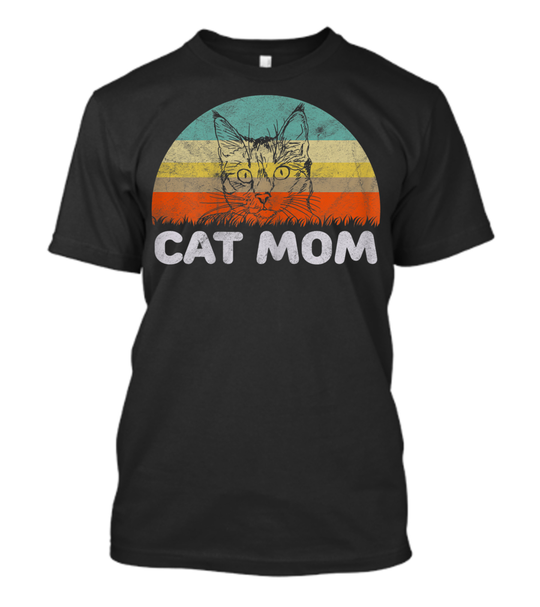 Retro Style Cat Mom With Vintage Sunset Stripes T-Shirt