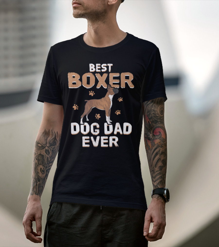 Best Boxer Dog Dad Ever Father's Day With Paw Prints For Dog Lovers T-Shirt