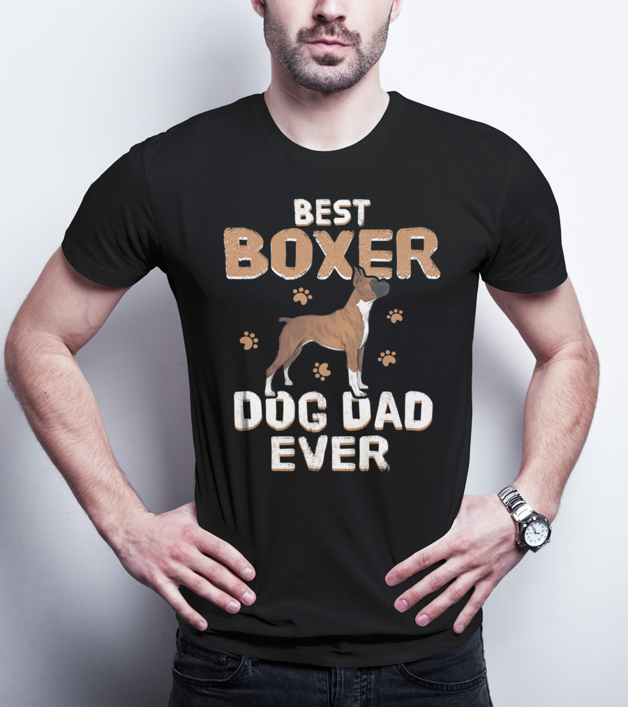 Best Boxer Dog Dad Ever Father's Day With Paw Prints For Dog Lovers T-Shirt