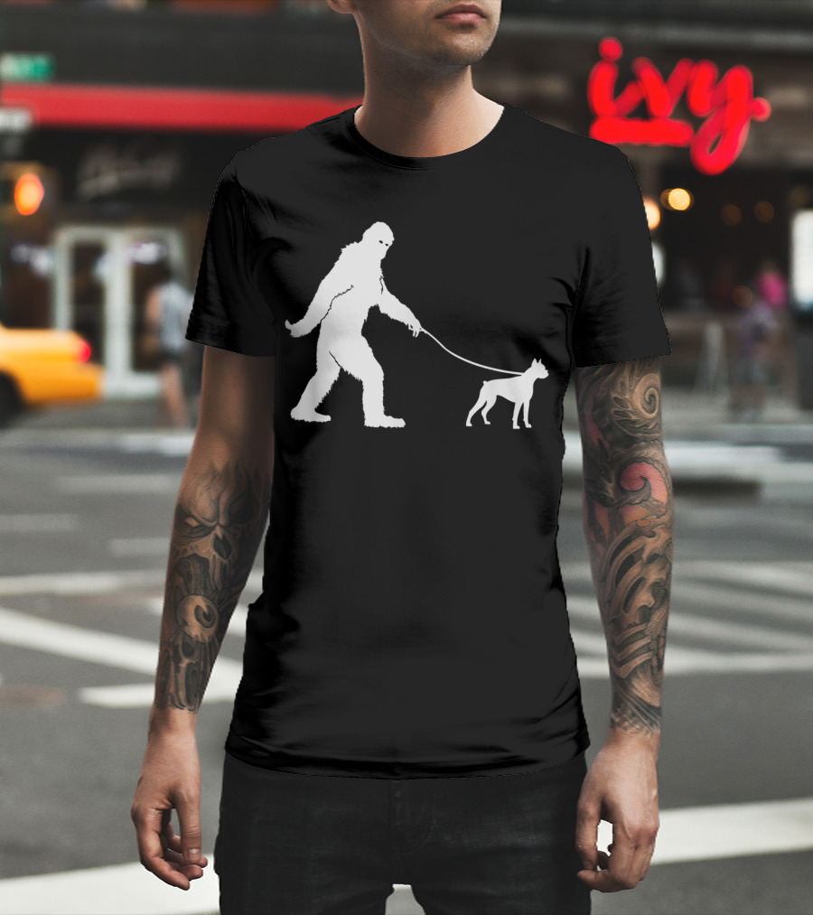 Bigfoot Sasquatch Walking Boxer Dog Lovers T-Shirt