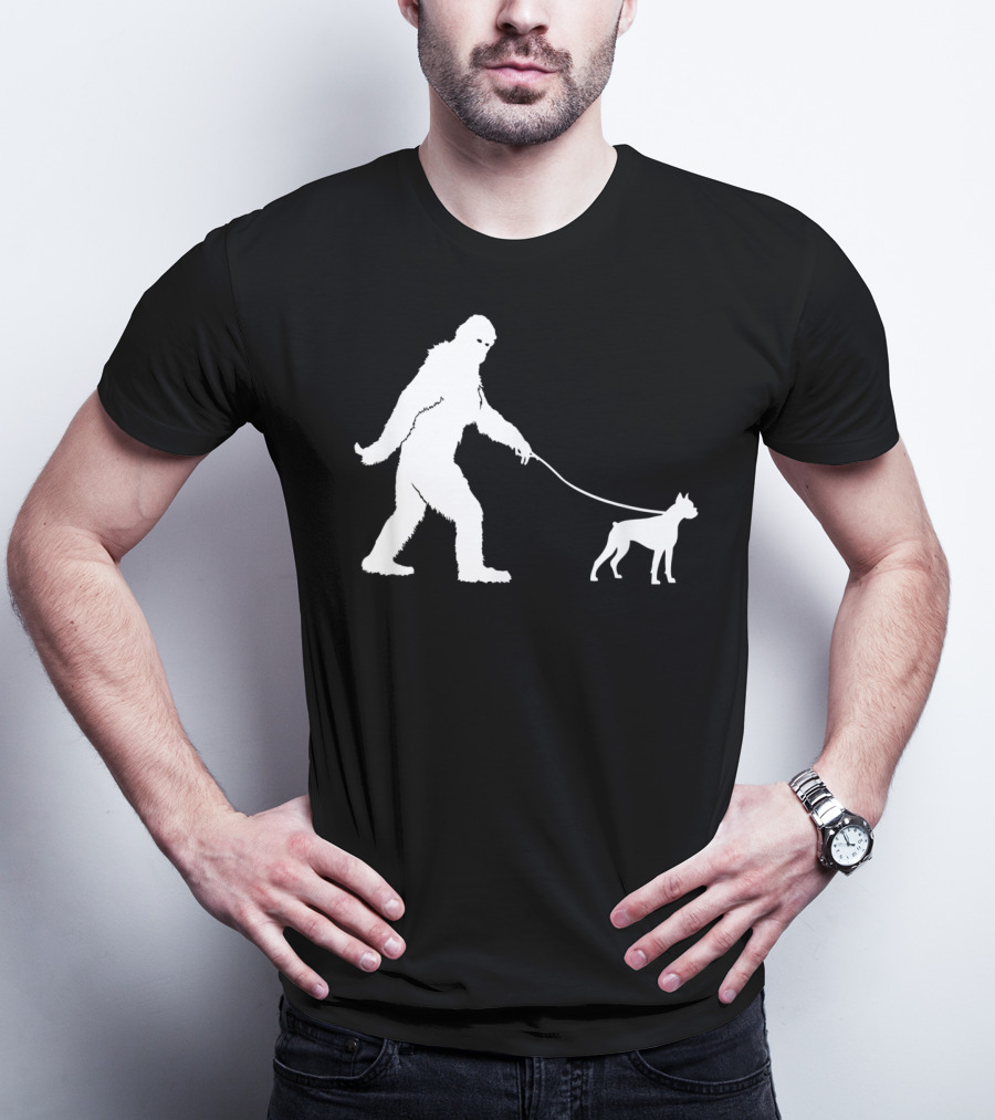 Bigfoot Sasquatch Walking Boxer Dog Lovers T-Shirt