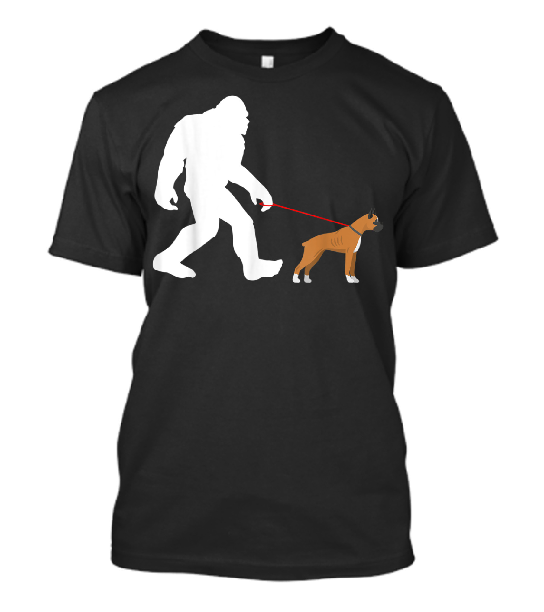 Bigfoot Sasquatch Walking Boxer Dog Novelty T-Shirt