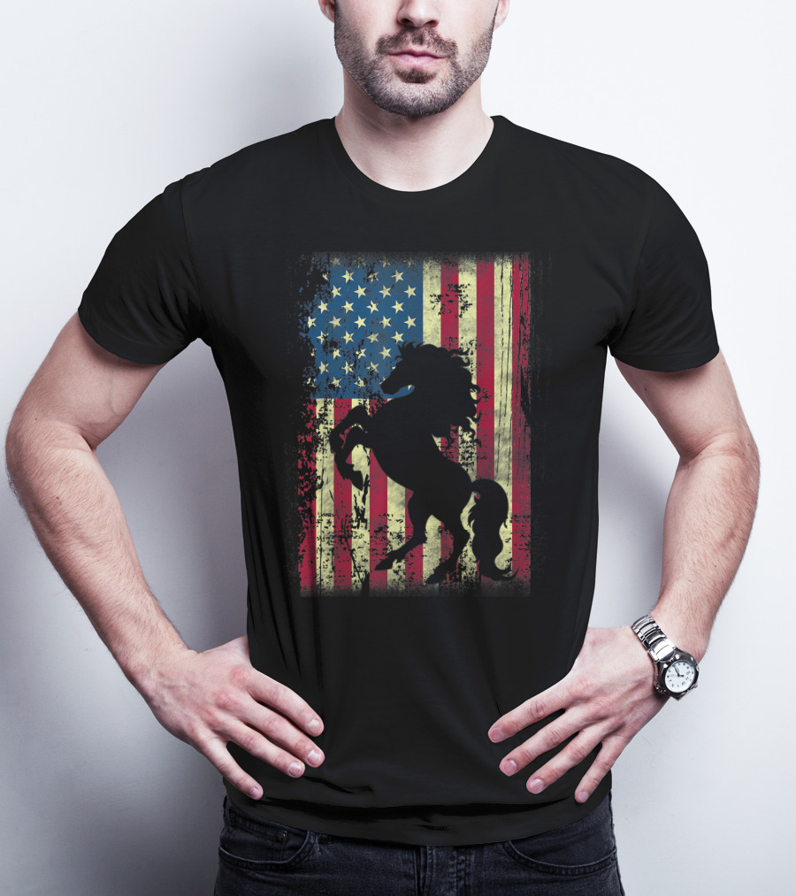 USA Patriotic Horse And American Flag T-Shirt