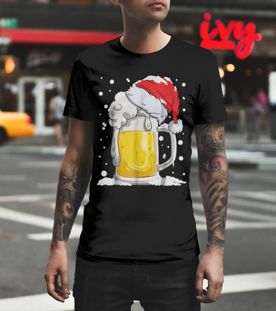Beer Christmas Santa Hat Xmas Snow Men Mug T-Shirt