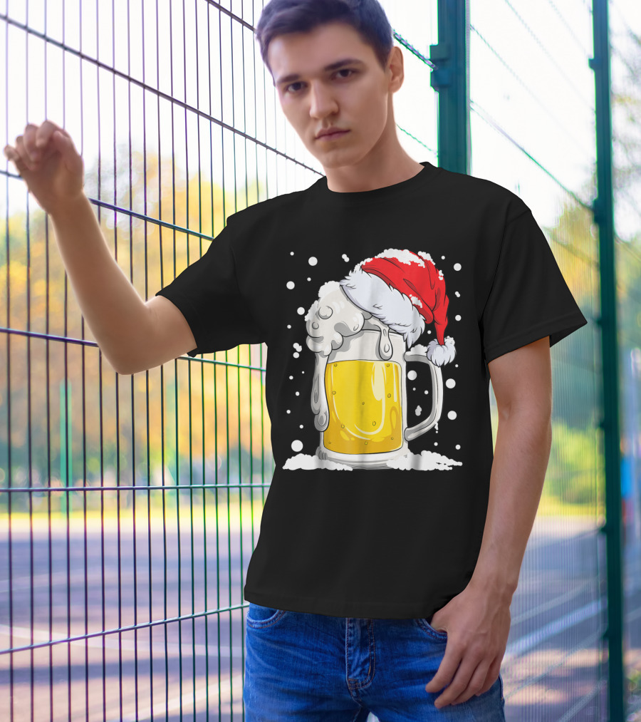 Beer Christmas Santa Hat Xmas Snow Men Mug T-Shirt
