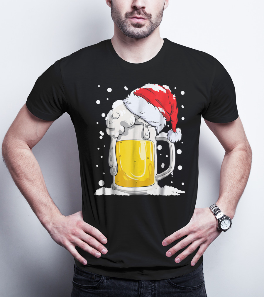 Beer Christmas Santa Hat Xmas Snow Men Mug T-Shirt