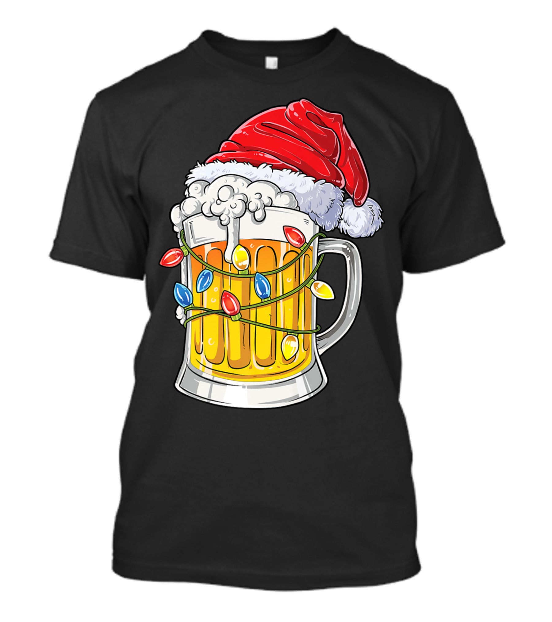 Beer Santa Hat Christmas Lights Holiday Cheer T-Shirt