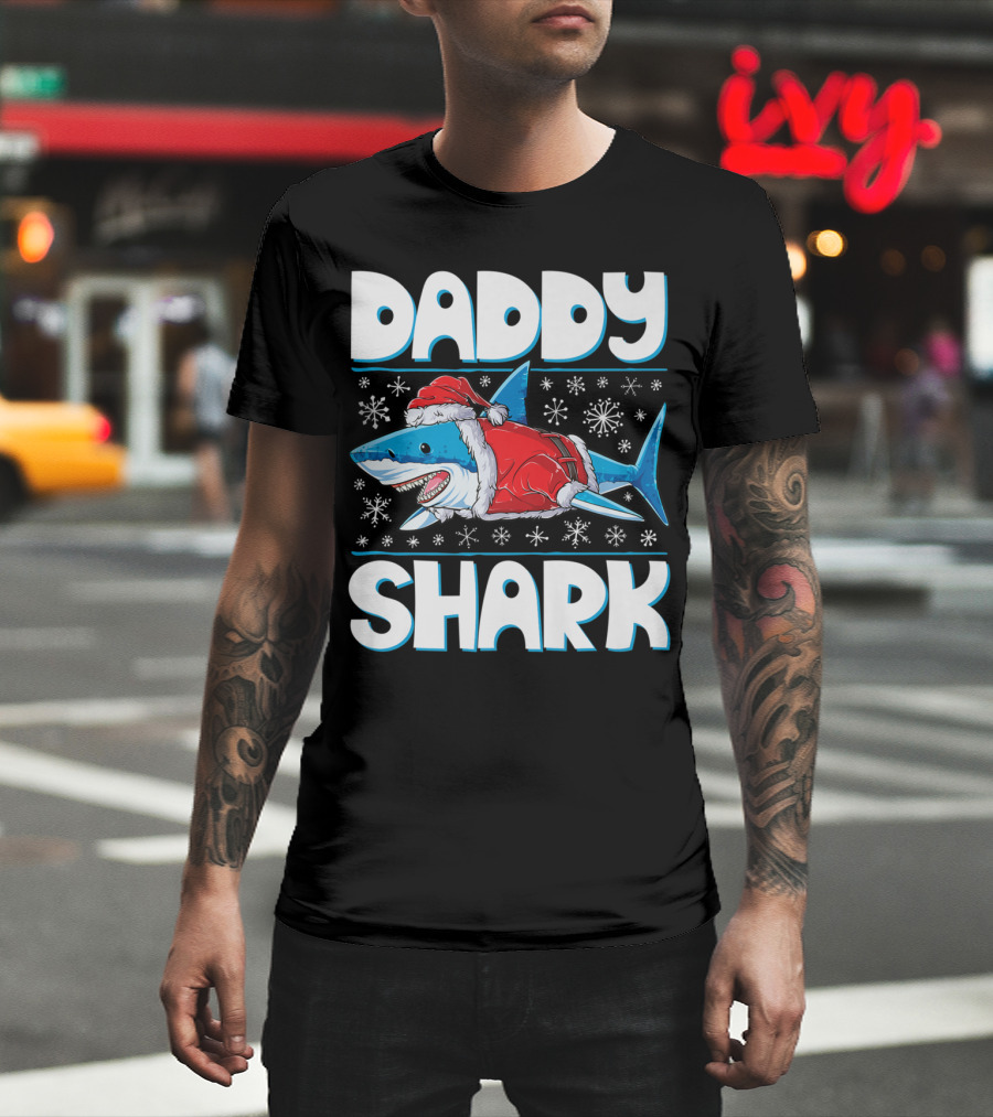 Daddy Shark Santa Christmas Snowflakes T-Shirt